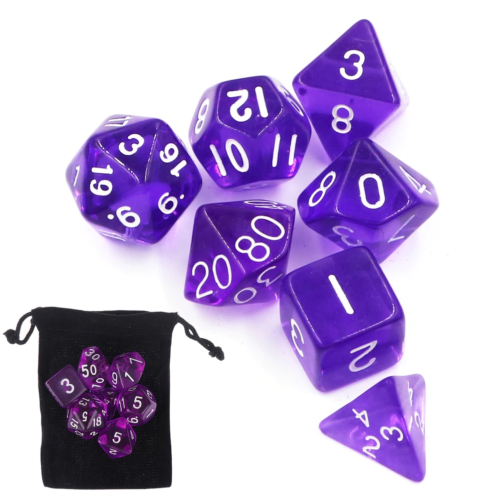 Sete 7 Dados Rpg Roxo D4 D6 D8 D10 D10% D12 D20 Bolsa Kit - Corre Que Ta Baratinho