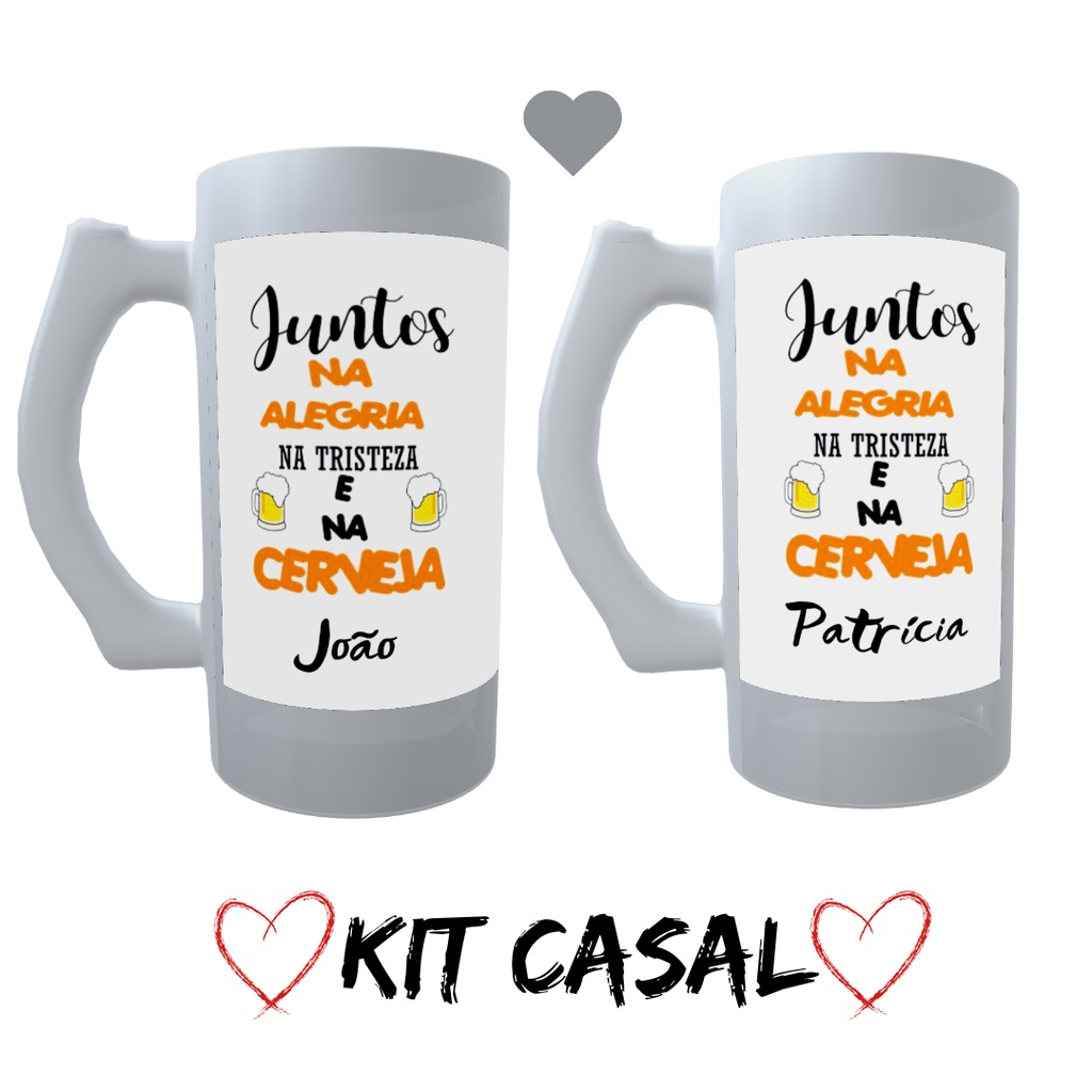 Kit 2 Canecas de Chopp Vidro Casal Juntos na Alegria e na Cerveja Personalizados | Shopee Brasil