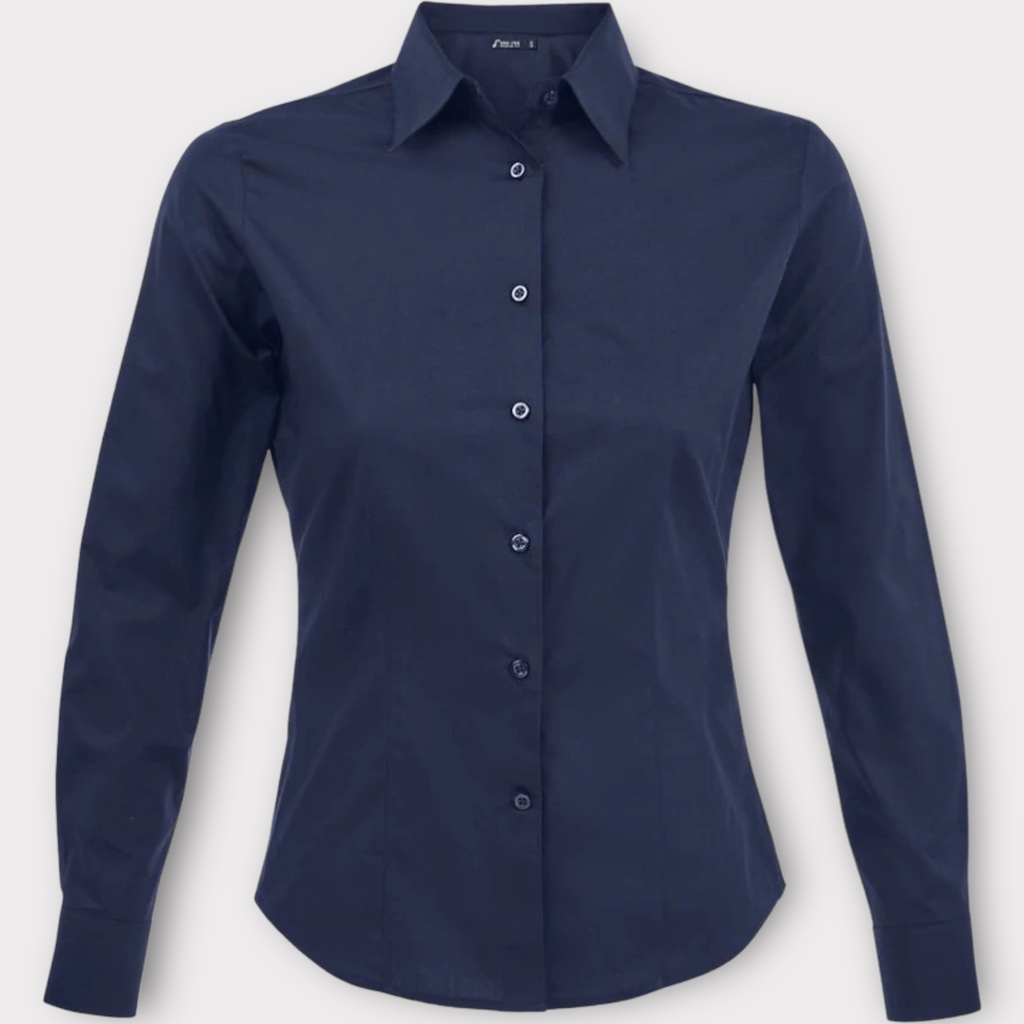 Camisa camisete manga longa feminina premium blusa social azul marinho ...