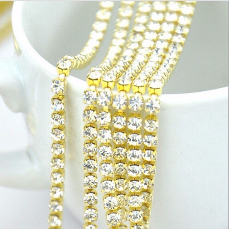 Corrente Strass Juntinho Ss16 Dourado 10 Metros Promoção | Shopee Brasil
