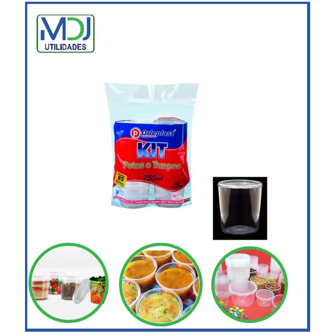 kit pote redondo com tampa pp 750ml c 25un - orleplast | Shopee Brasil