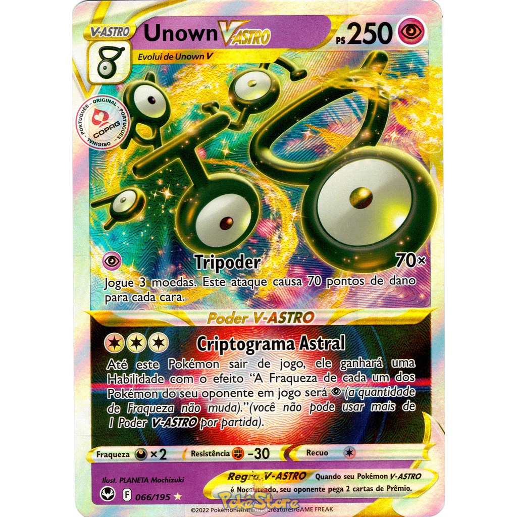 Carta Pokemon Unown V Astro Português Card Original Copag Tempestade ...