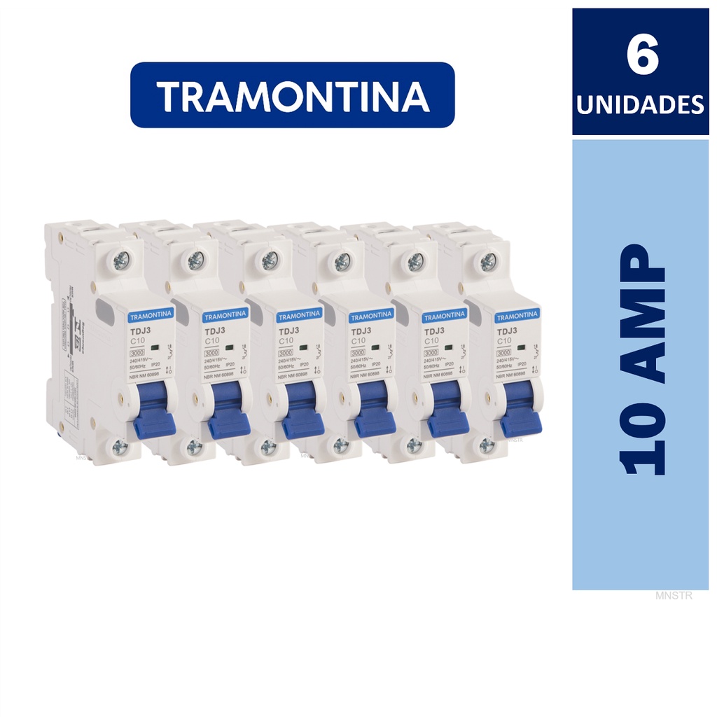 Kit Com 6x Disjuntor Unipolar 10A Curva C 3kA DIN Tramontina | Shopee Brasil
