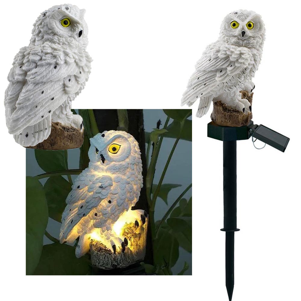 Coruja Luminaria Solar Jardim Quintal Luz Led Espeto Casa Placa ...