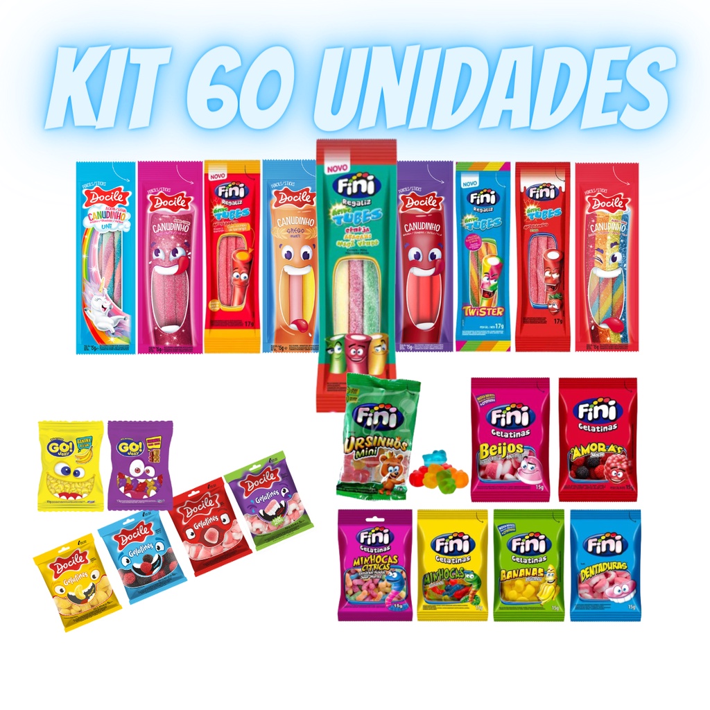 Kit Guloseimas Com 60 pacotes de Bala Fini - Escorrega o Preço