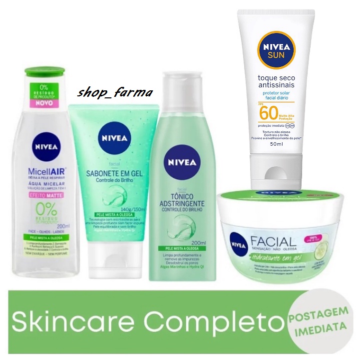 Kit Skin Care Nivea Pele Mista Acneica a Oleosa com Gel com 5 produtos ( sabonete , micelar ...