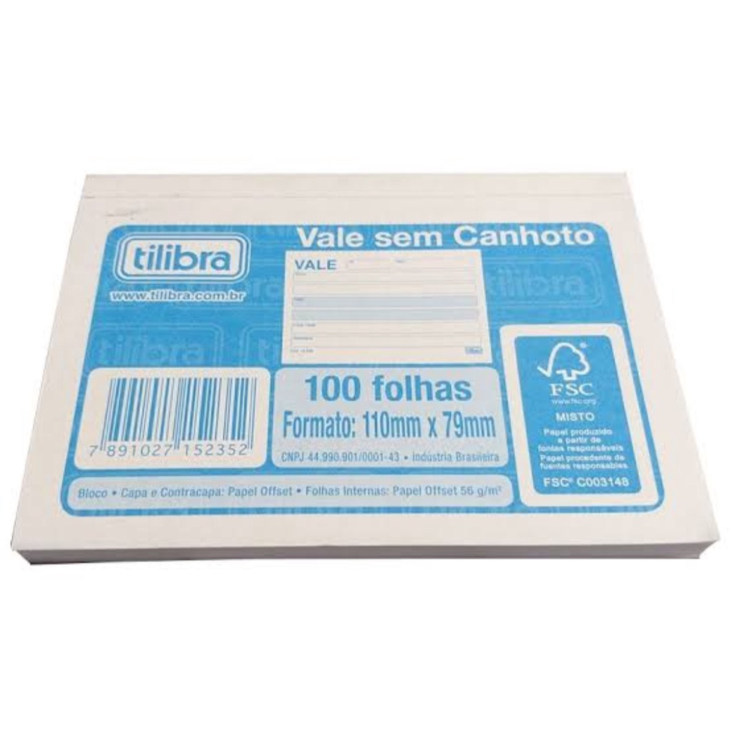 Vale Sem Canhoto Tilibra 100 Folhas - Pacote com 10 Blocos | Shopee Brasil