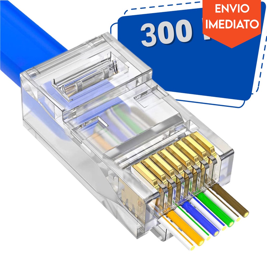 Conector Cabo de Internet RJ45 Vazado Cat5/Cat6 EZ Exbom 300 Unidades ...