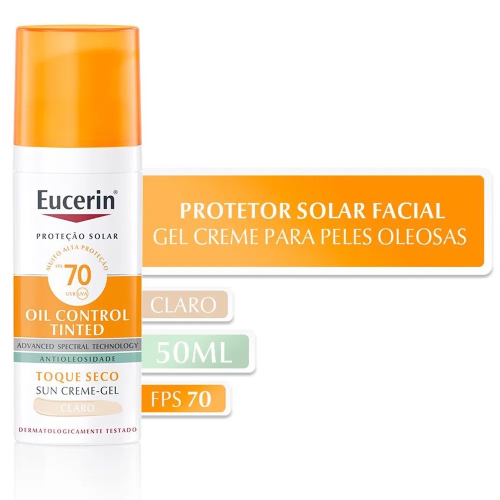 Protetor Solar Facial Eucerin Oil Control Tinted FPS 70 (50g) | Shopee ...