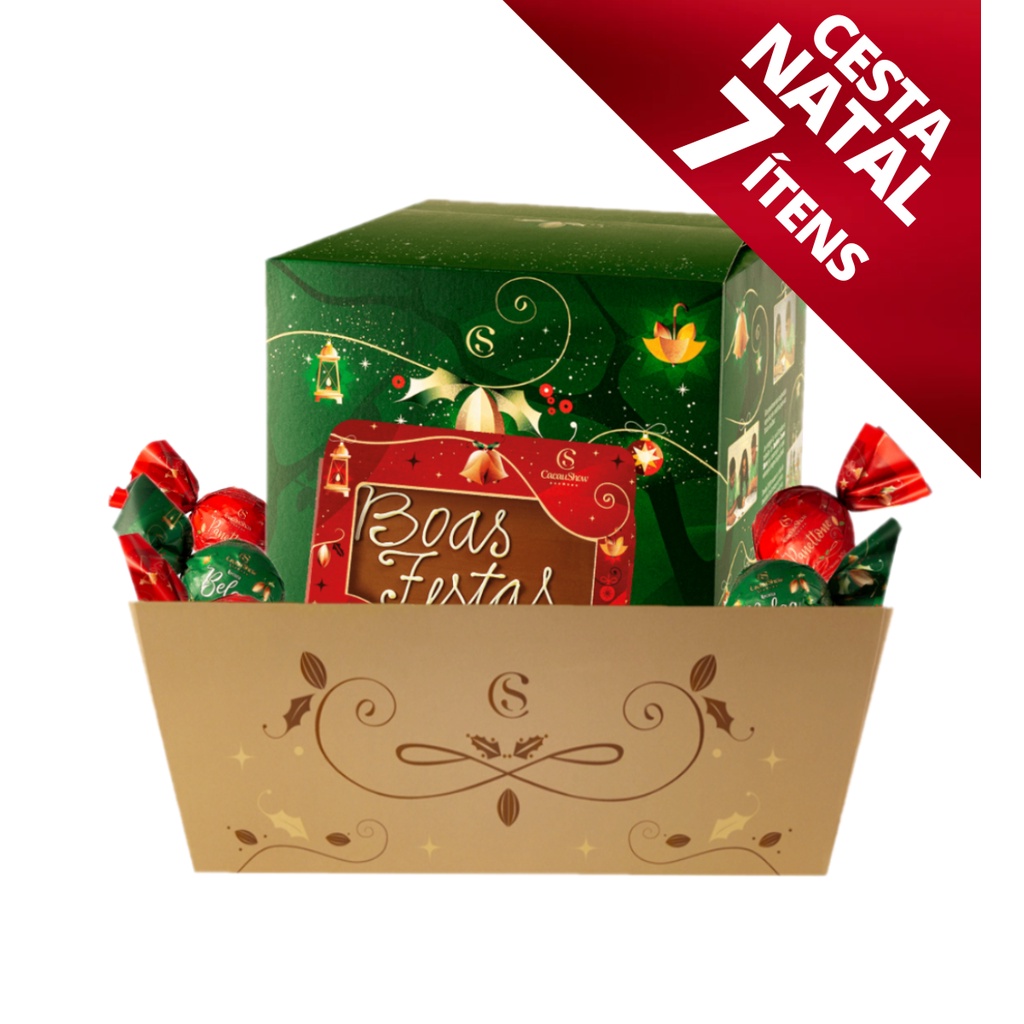 Cesta De Natal Cacau Show Com 7 Itens Com Panettone Gotas De Chocolate