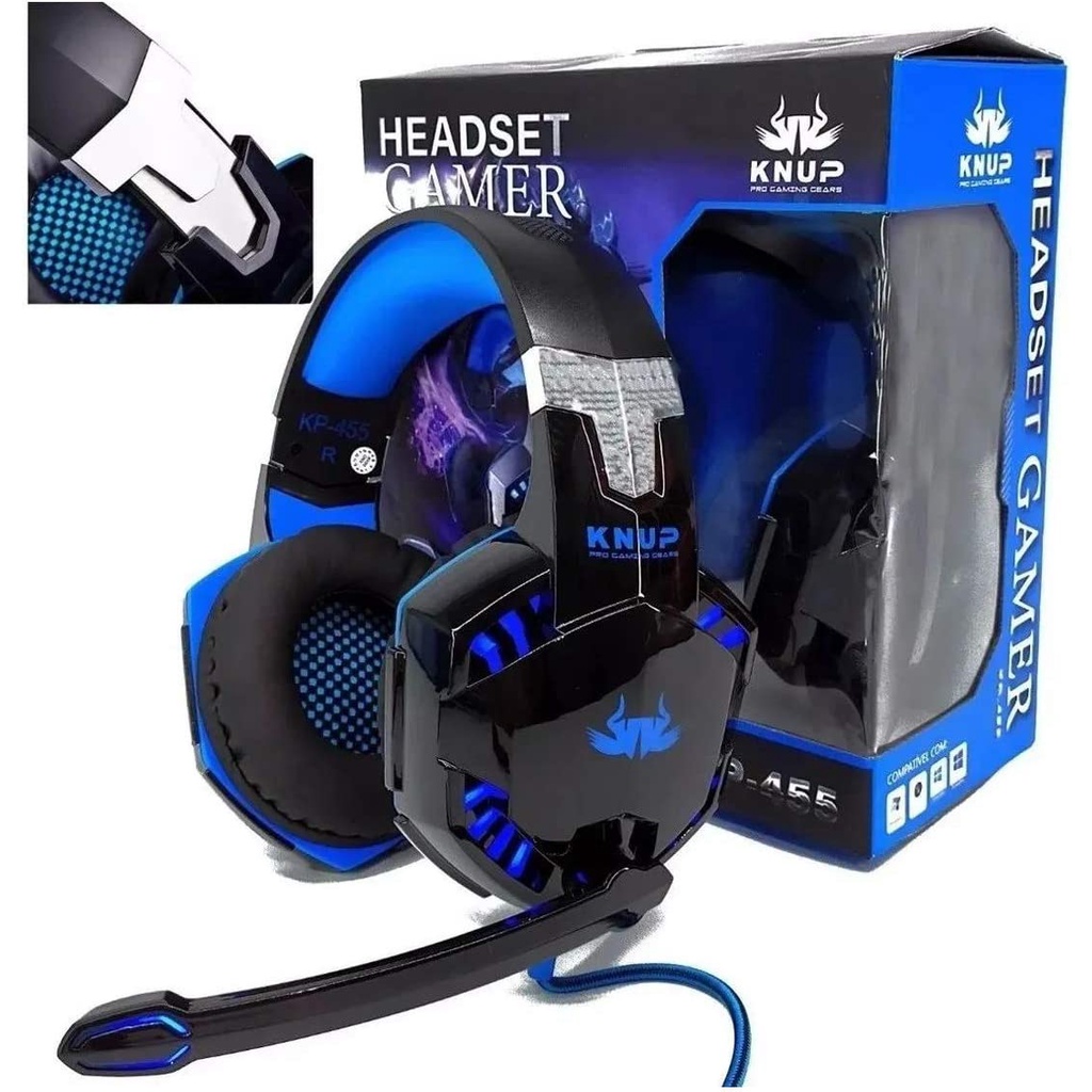 Headset Gamer Surround LED com Microfone Retrátil Cabo P3 + Adaptador p/ P2 Knup KP-451A ...