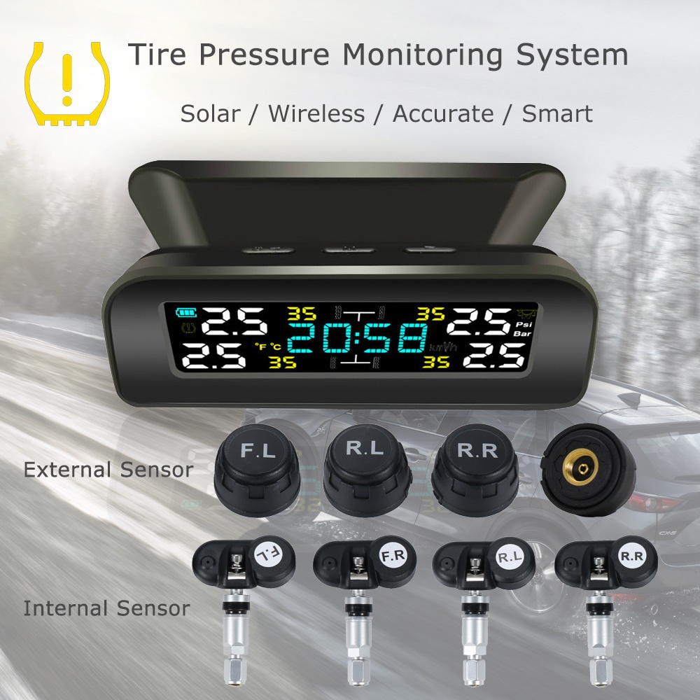 Universal tpms sistema de monitoramento de pressão dos pneus sem fio relógio de energia solar ...