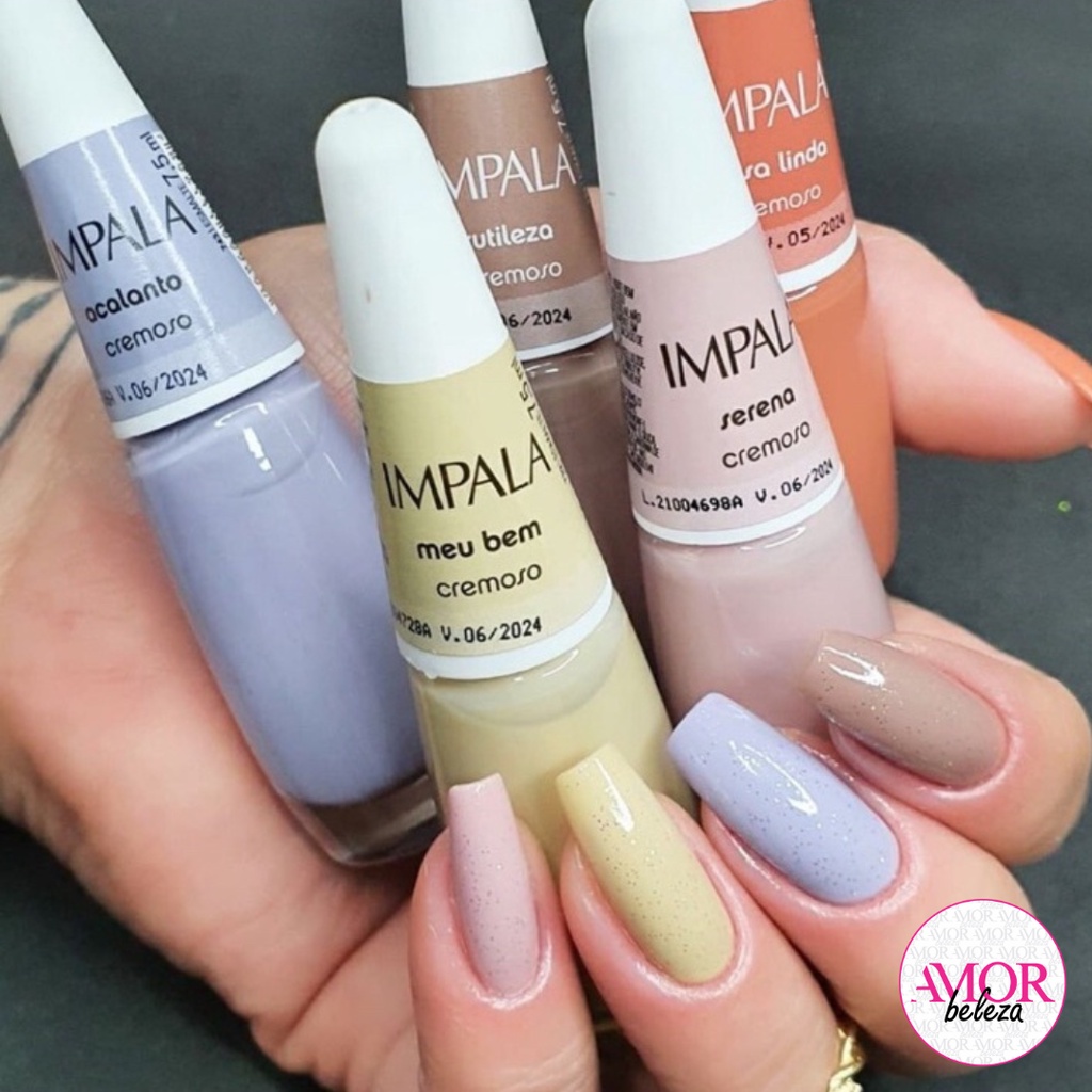 Kit 6 Esmaltes Impala Tons Pastéis + Verniz Extra Brilho | Shopee Brasil