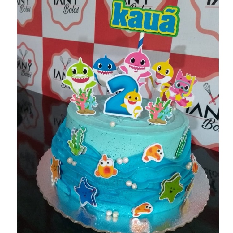 Topo Topper de Bolo fundo do mar tubaroes Personalizado Já no palito ...