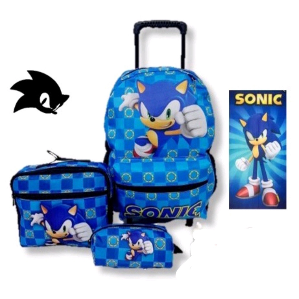 Kit Mochila rodinha infantil Sonic aros lançamento 2022 +toalha de ...
