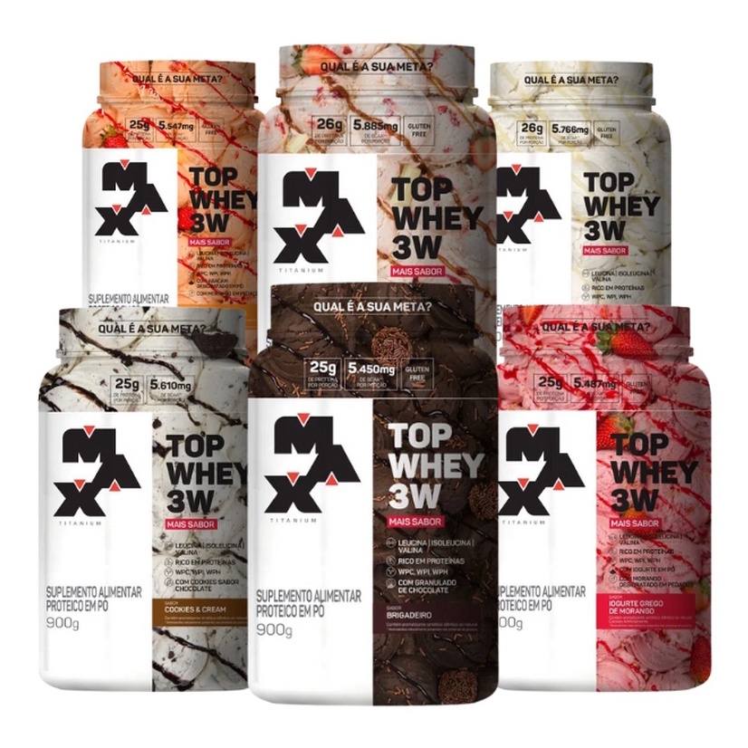 TOP WHEY 3W GOURMET 900G - MAX TITANIUM | Shopee Brasil