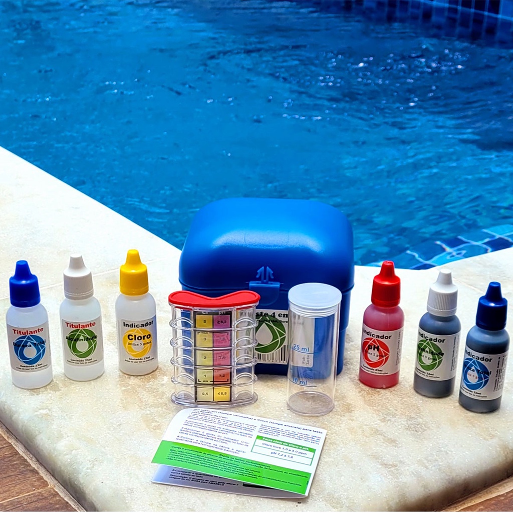 Kit De Teste 4 Em 1 Ph Cloro Alcalinidade Total Dureza Total | Shopee ...
