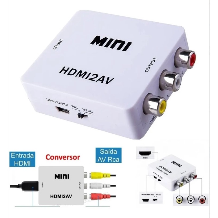 Mini Conversor Hd Vídeo Hdmi X Av Rca - Hdmi2av | Shopee Brasil