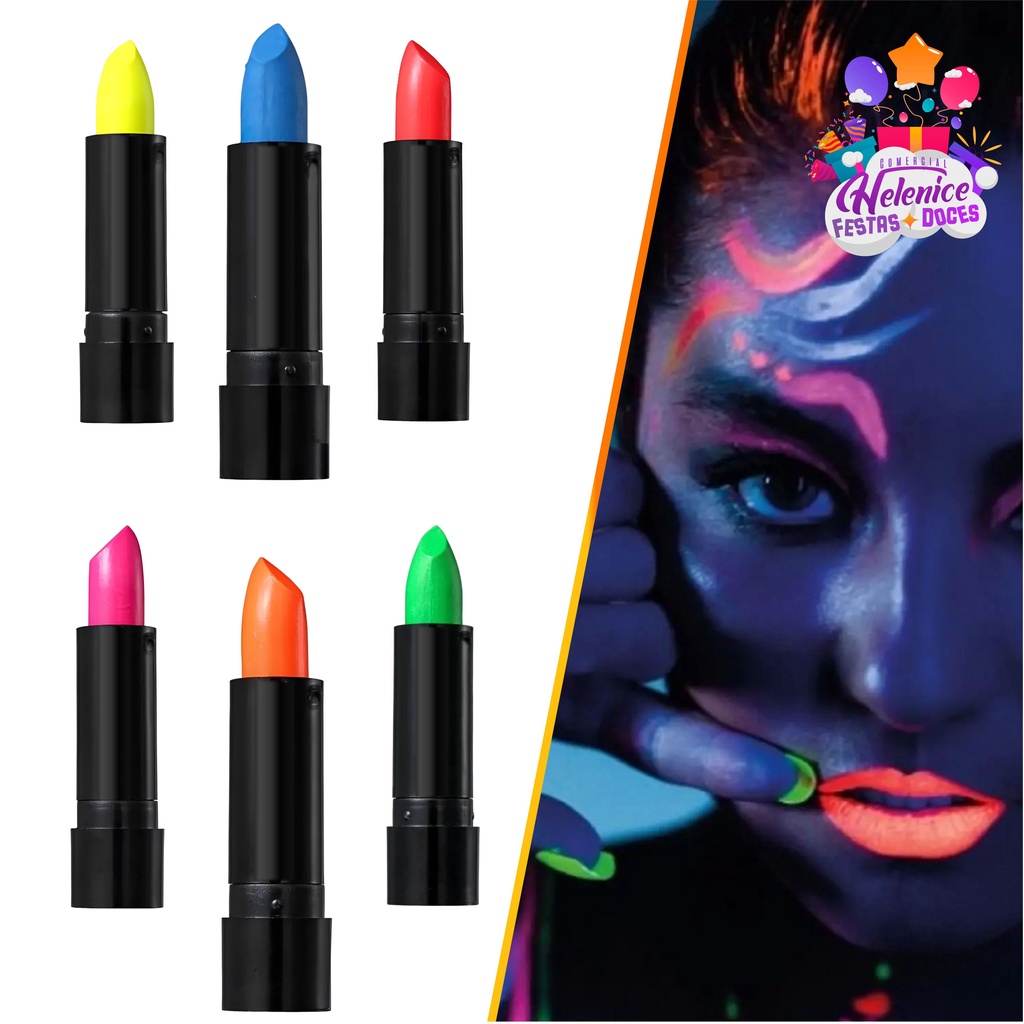 KIT 4 Batom Neon Fluorescente Brilha Na Luz Negra - BALADA NEON ...