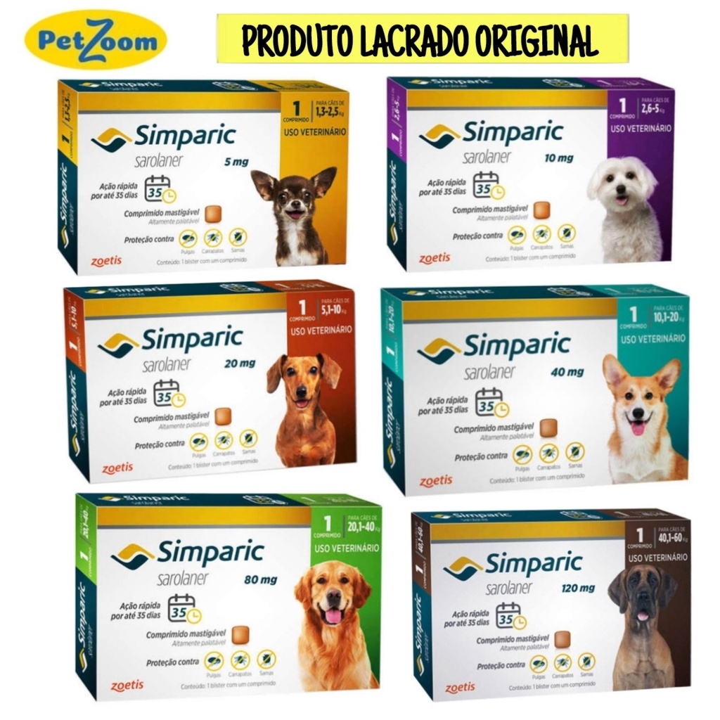 Simparic Antipulgas Pet Para Cachorro Anti Sarnas Carrapatos Cães 1,30 ...