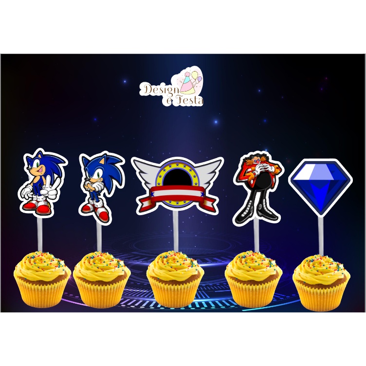40 Toppers Para Docinho, Brigadeiro, Beijinho, Mini Cup Cake Tema Sonic ...