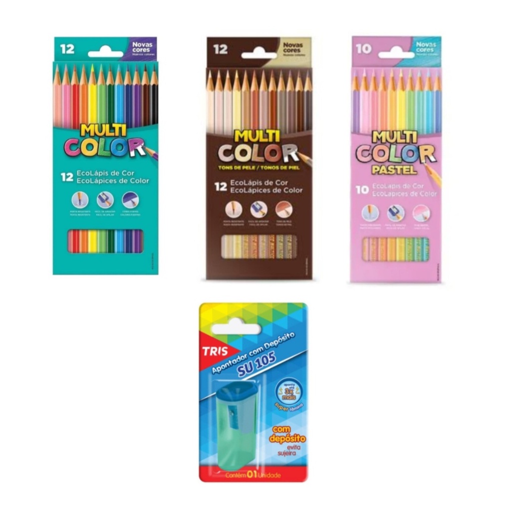 Kit material escolar 1 caixa de lapis de cor 12 cores Multi Color + 1 ... Kit material escolar 1 caixa de lapis de cor 12 cores Multi Color + 1 ...