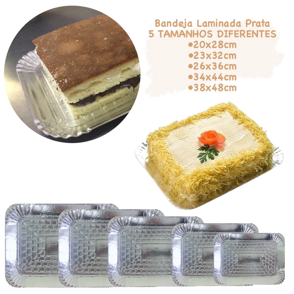 Bandeja Laminada Prata Retangular GRANDE Porta Bolos Salgados Doces ... Bandeja Laminada Prata Retangular GRANDE Porta Bolos Salgados Doces ...