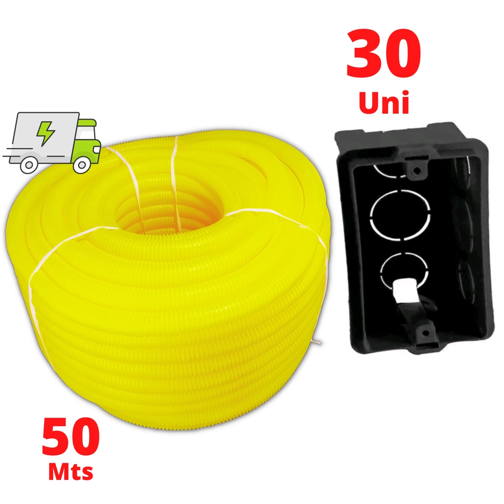 Kit 30 Caixinhas De Luz 4x2 Caixa Preta + 50 Mts Corrugado 3/4 Conduíte ...