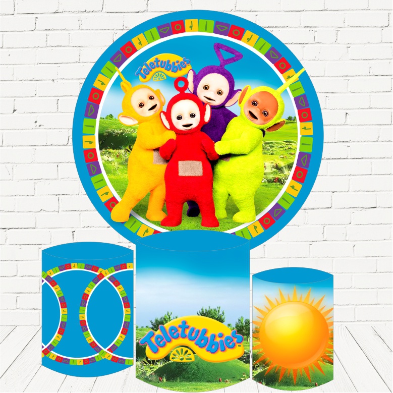 Kit Painel Redondo Sublimado Teletubbies 1,50m + Trio Capas de Cilindro ...
