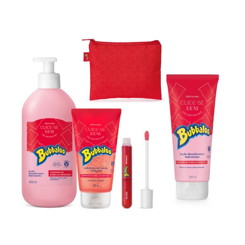 Kit Bubbaloo Morango Boticário Cuide-se Bem 5 Itens | Shopee Brasil