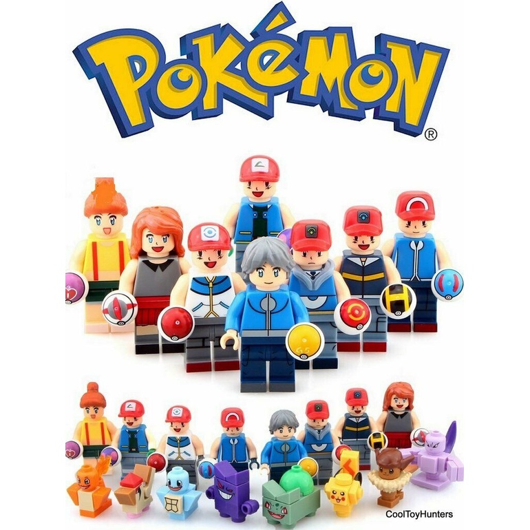 Miniatura Lego Pokemon Treinador Ash Bulbasaur Ivysaur Eevee Clefairy ...
