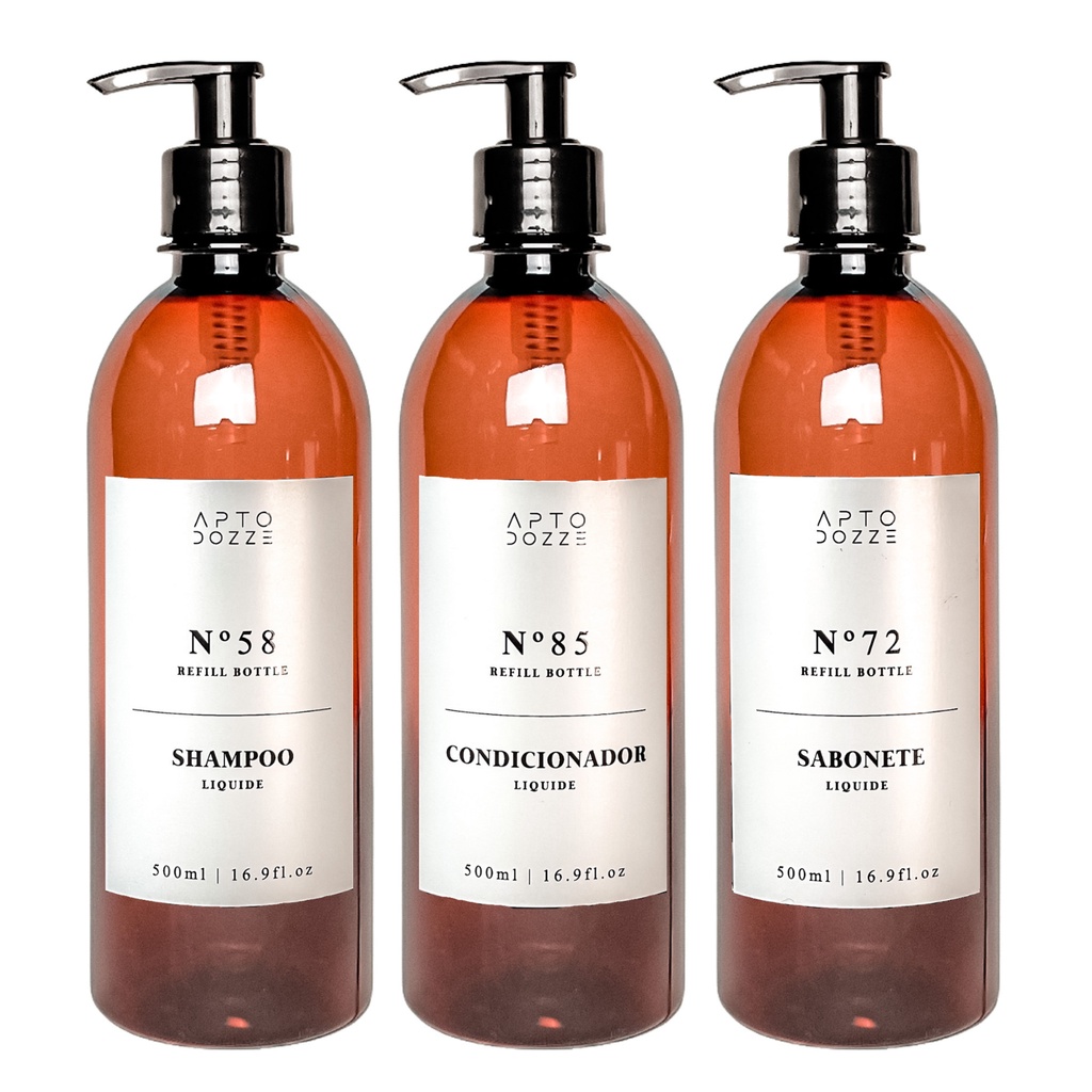 Frascos Ambar 3Pçs Shampoo Condicionador Sabonete 500Ml Pet Cilíndrico ...