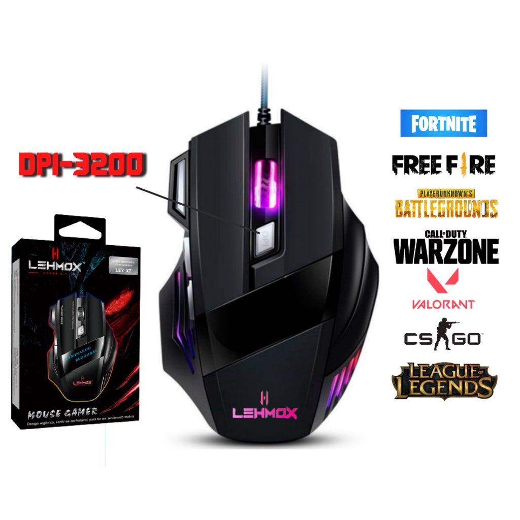 Mouse Gamer Profissional Lehmox Hyper Mause de Alta Performance PRO 3200dpi LED Rgb Lehmox - lEY ...