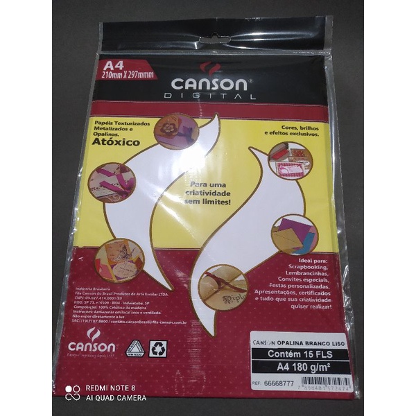 papel opalina Branco liso 180g 15 folhas A4 Canson | Shopee Brasil