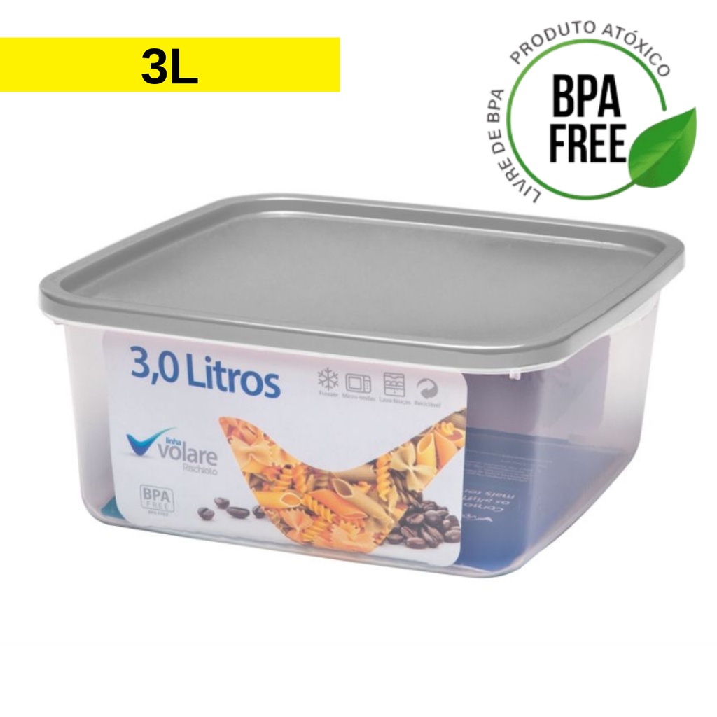 Pote Quadrado 3 Litros Plástico Mantimentos Cozinha Casa | Shopee Brasil