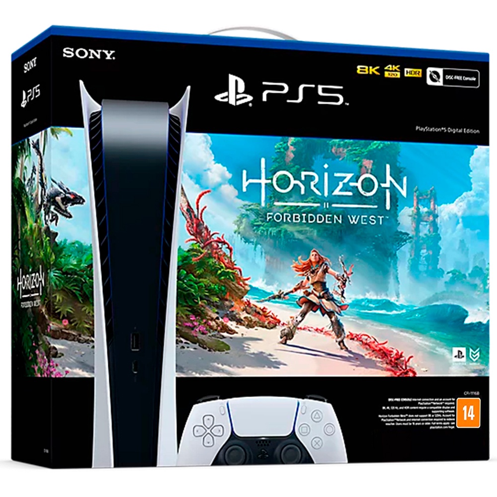Console PlayStation 5 Digital Edition Branco + Horizon Forbidden West + Controle Sem Fio ...