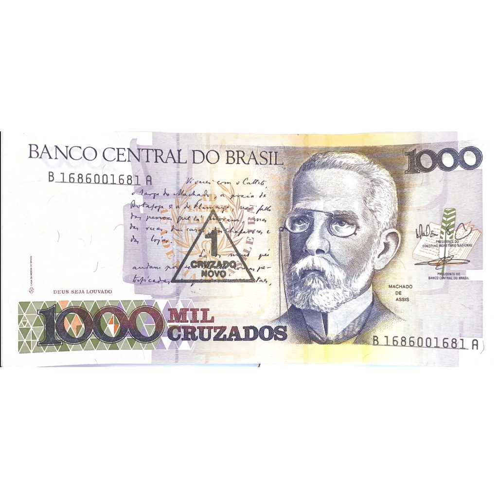 Cedula - Brasil - 1 Cruzado Novo remarcado em 1000 Cruzados - MACHADO ...