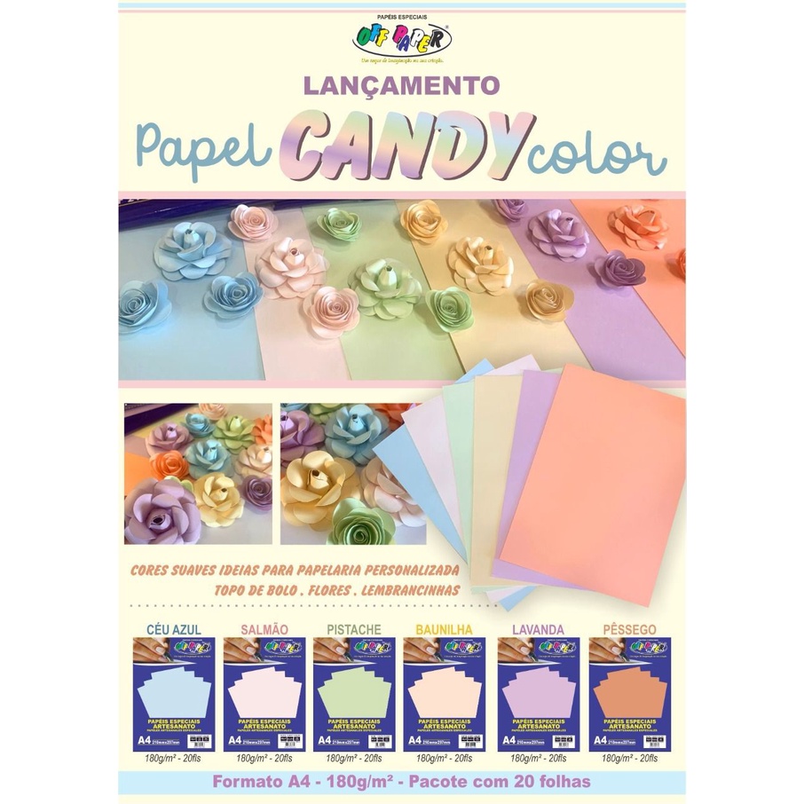Papel A4 180G Candy Color 20 Fls Off Paper | Shopee Brasil