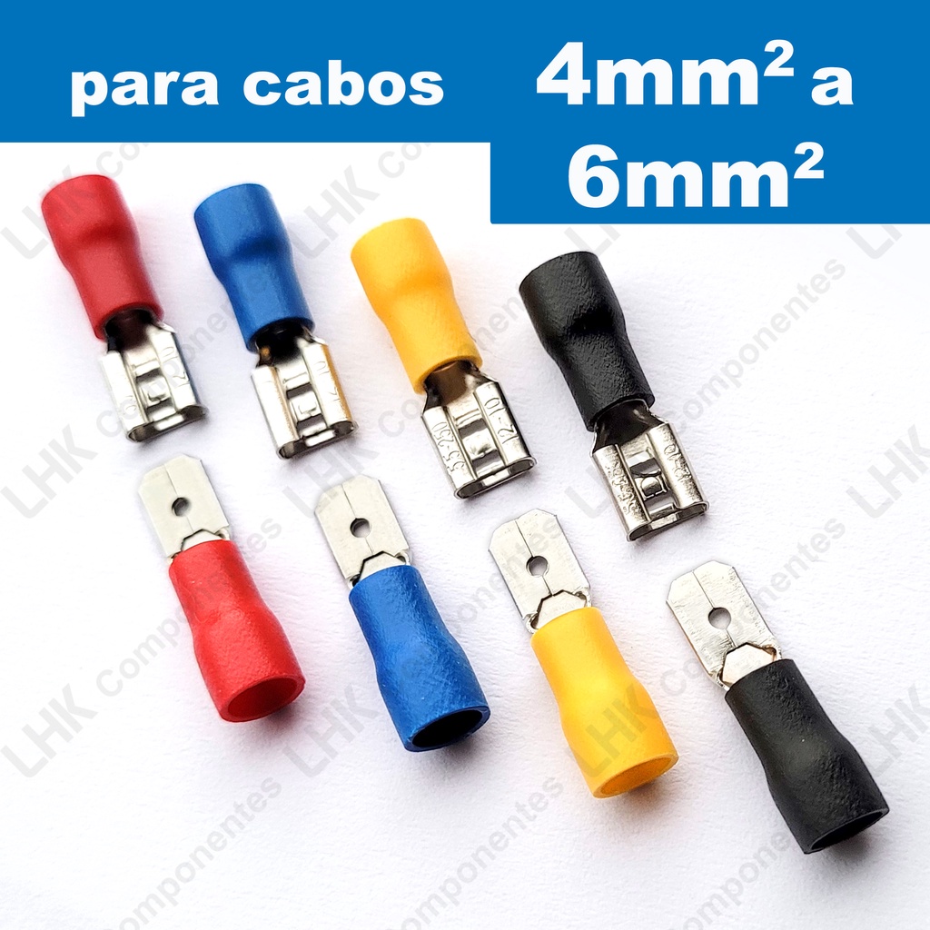 Terminal Elétrico conector Pré isolado Macho e Fêmea para 4mm a 6mm ...