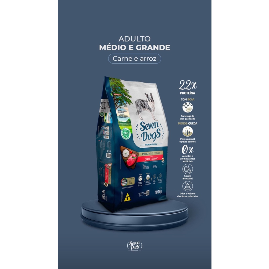 Ração para Cães - Seven Dogs sabor Carne e Arroz 10,1Kg | Shopee Brasil