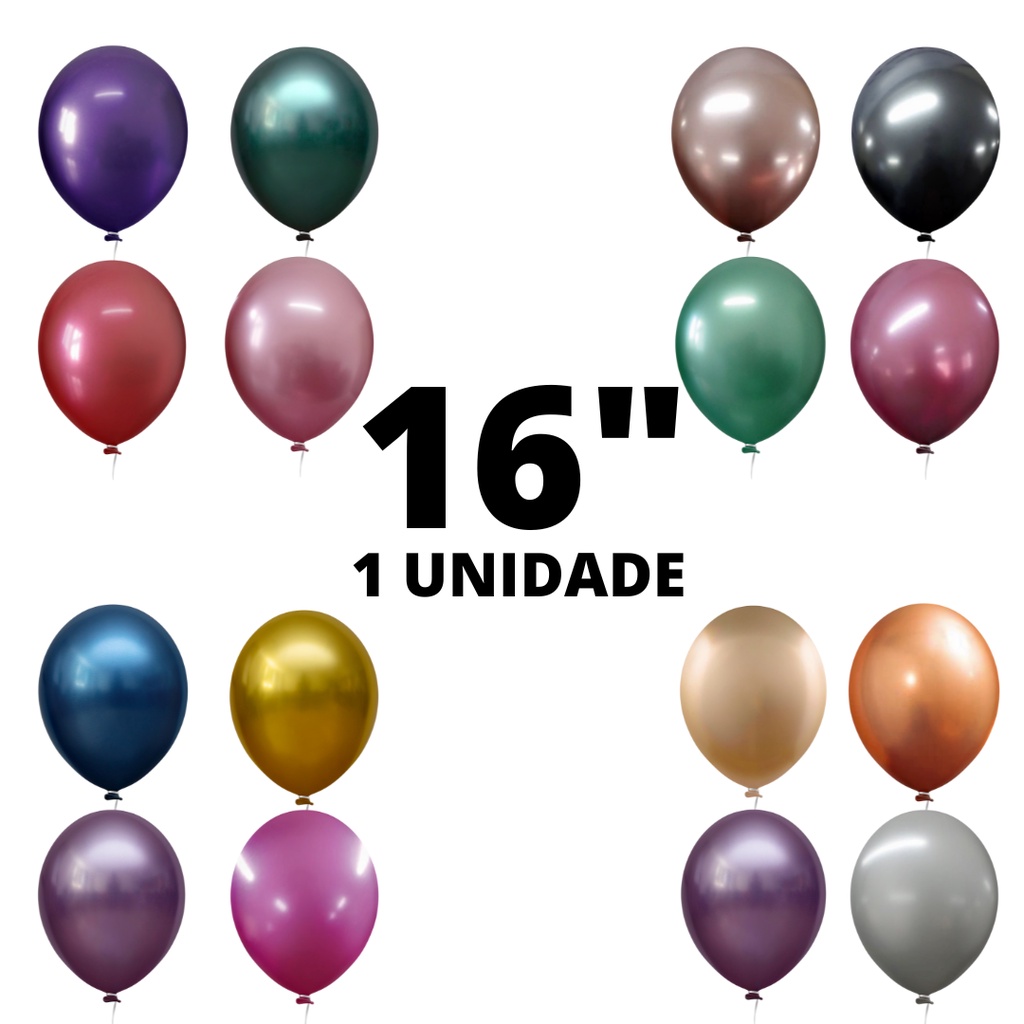 Balão Bexiga 16 Polegadas 1 Unidade Metalizado Alumínio Cromado | Shopee Brasil