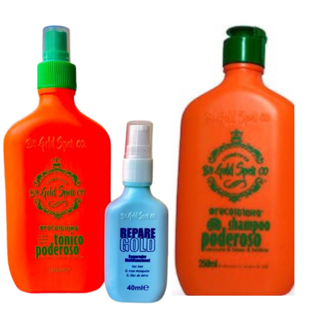 TÔNICO PODEROSO + SHAMPOO PODEROSO + REPAREGOLD GOLD SPELL LEGÍTIMO ...
