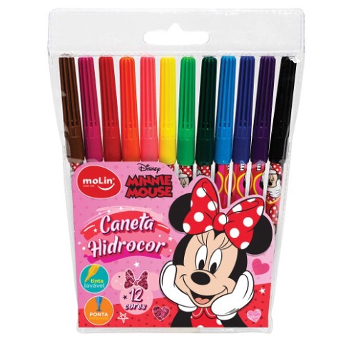 Canetinha Hidrocor Escolar Arte 12 Cores Minnie Molin | Shopee Brasil