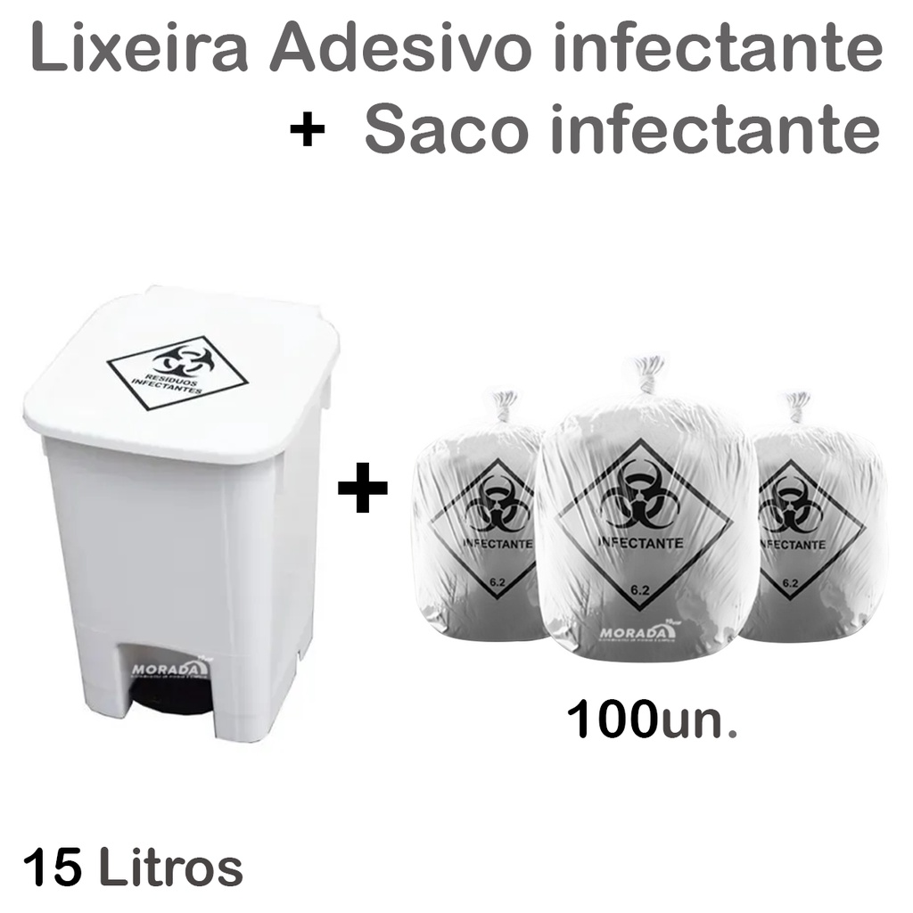 Cesto Lixo Lixeira Resistente 15 Litros Branca Pedal Com Saco de Lixo ...