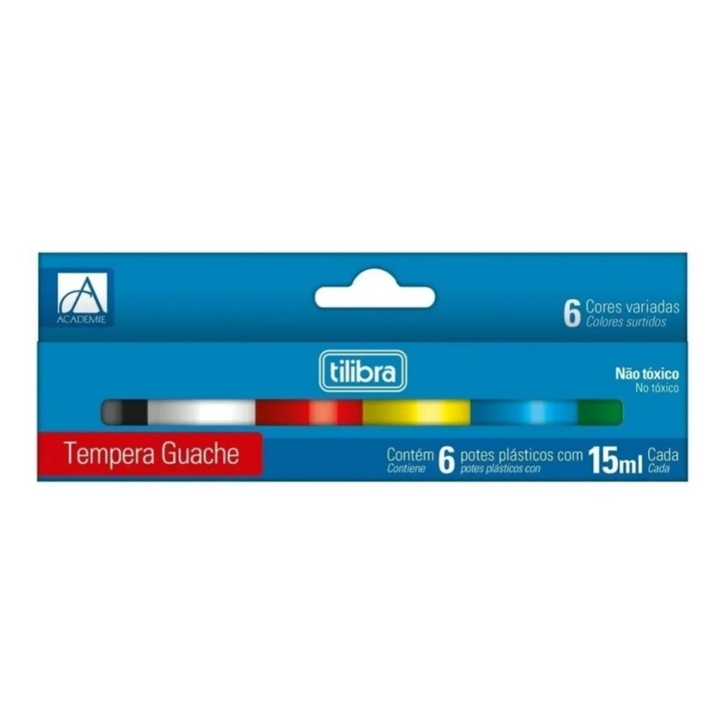 Tinta guache Tilibra Academie 6 cores 15 ml | Shopee Brasil