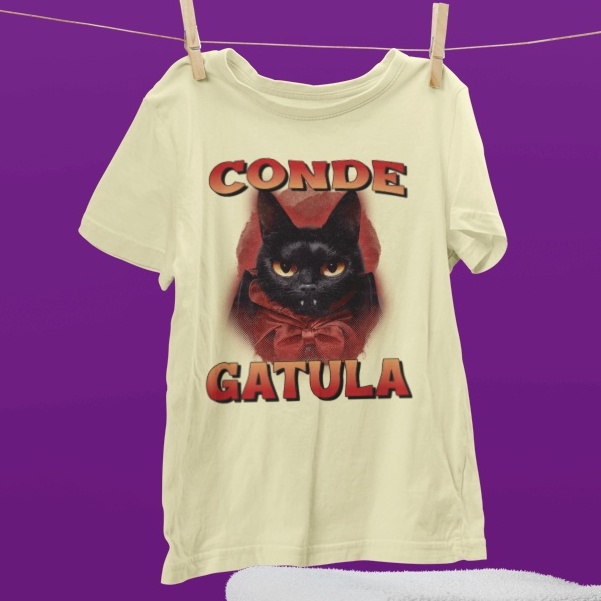 Camiseta unissex cute engraçada Conde Gatula Conde Dracula Drácula gato ...