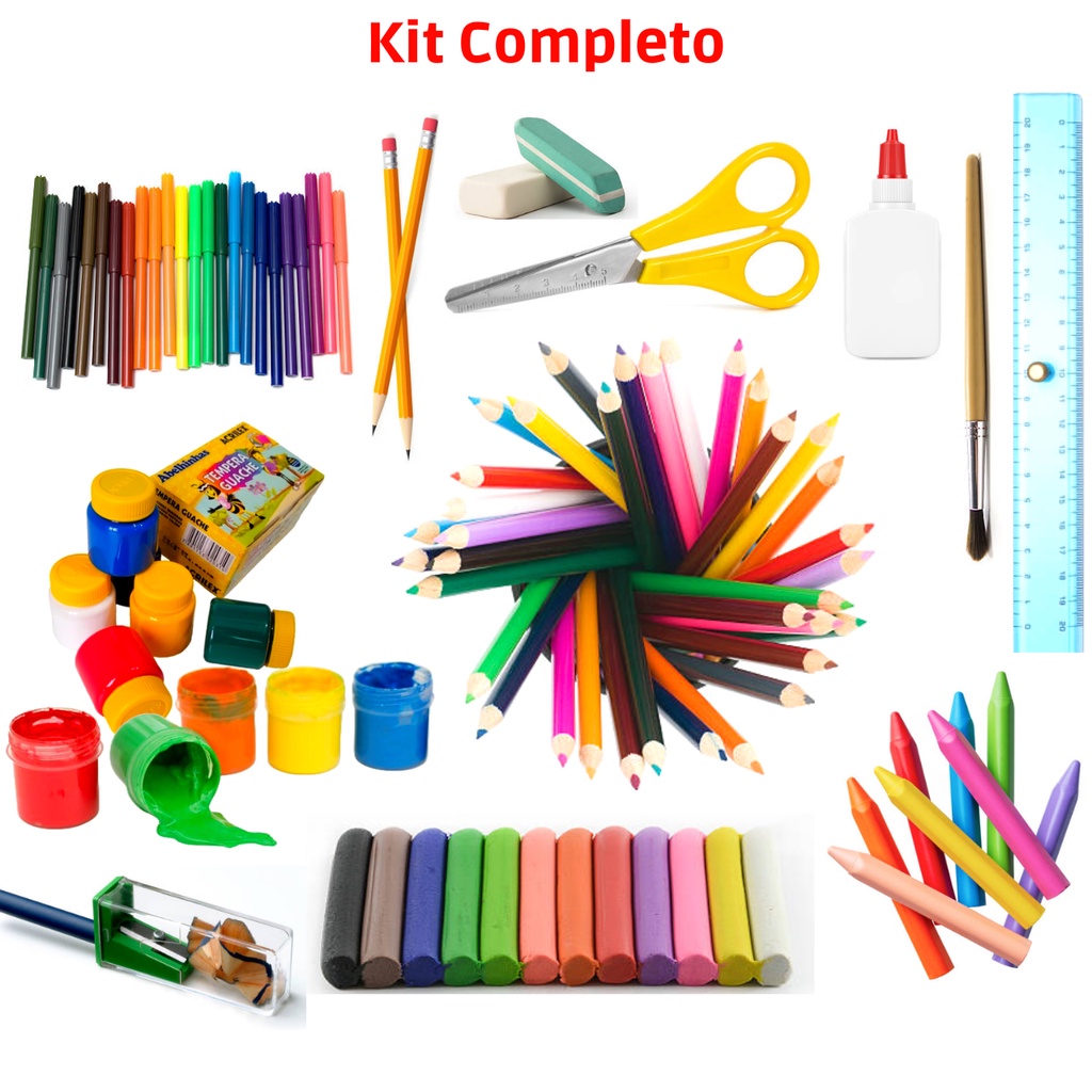 Material Escolar Kit Papelaria Materiais Escolares Lápis De Cor Caderno ...