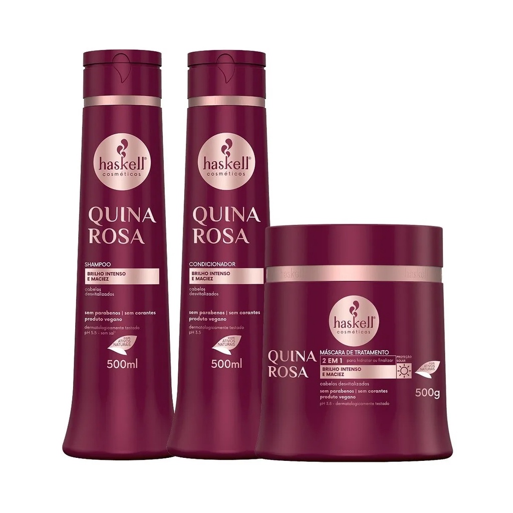 Kit Quina Rosa Haskell Shampoo+Condicionador+Máscara- 500ml/500g Original | Shopee Brasil