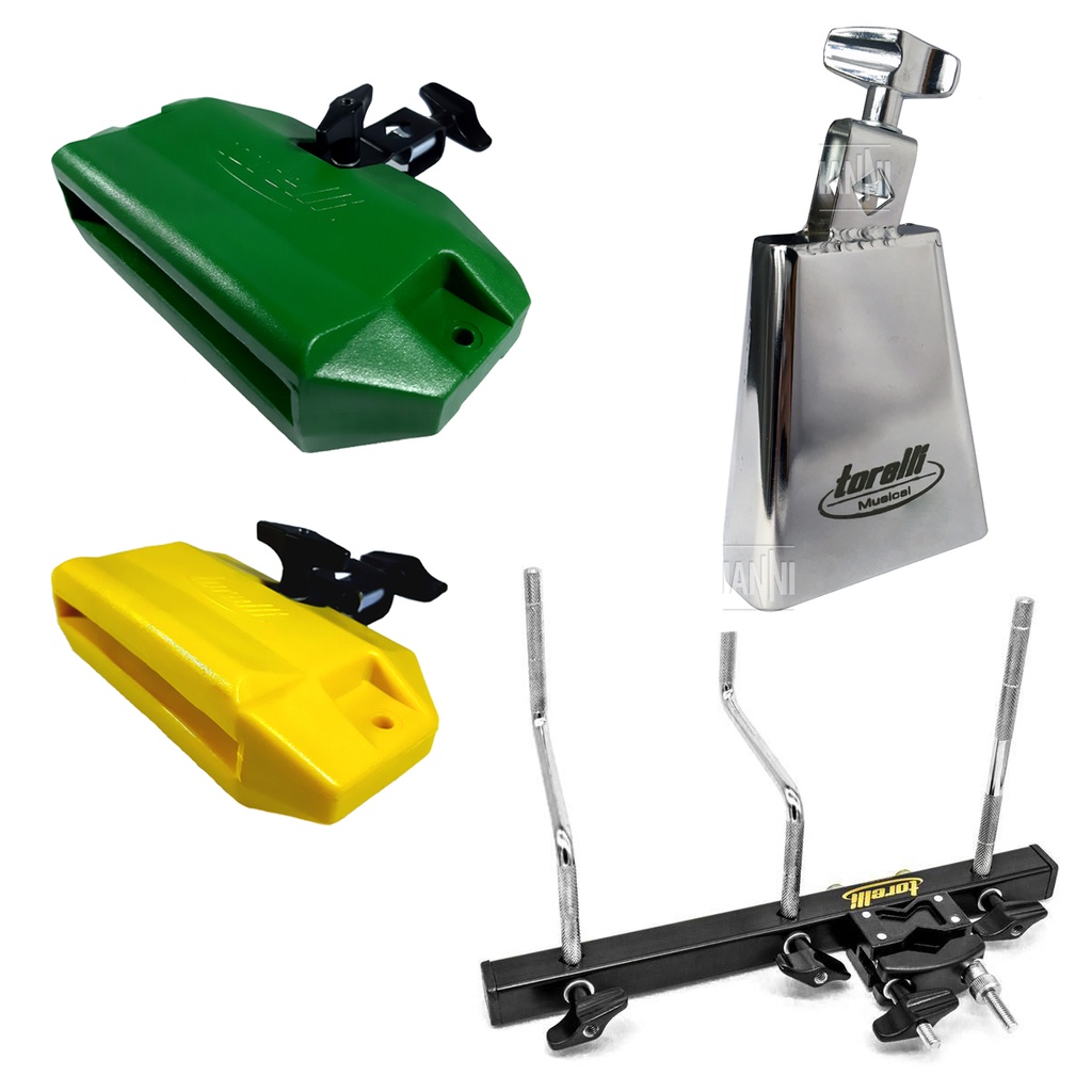 Kit Rack de Pecussão com Clamp + Par Bloco Sonoro + Cowbell 4 Polegadas ...