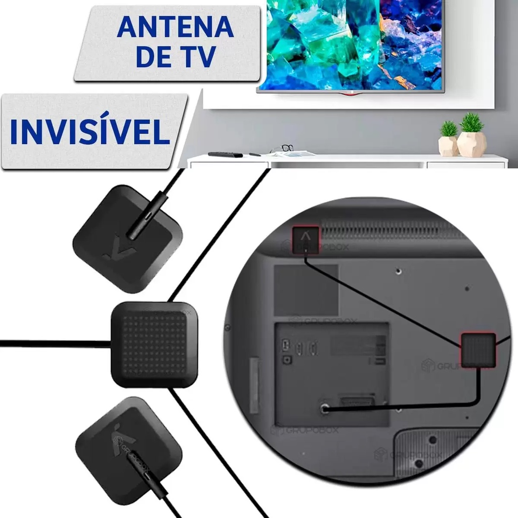 Antena digital interna para TV HD Hdtv 4K Invisível Aquario Amplificada ...